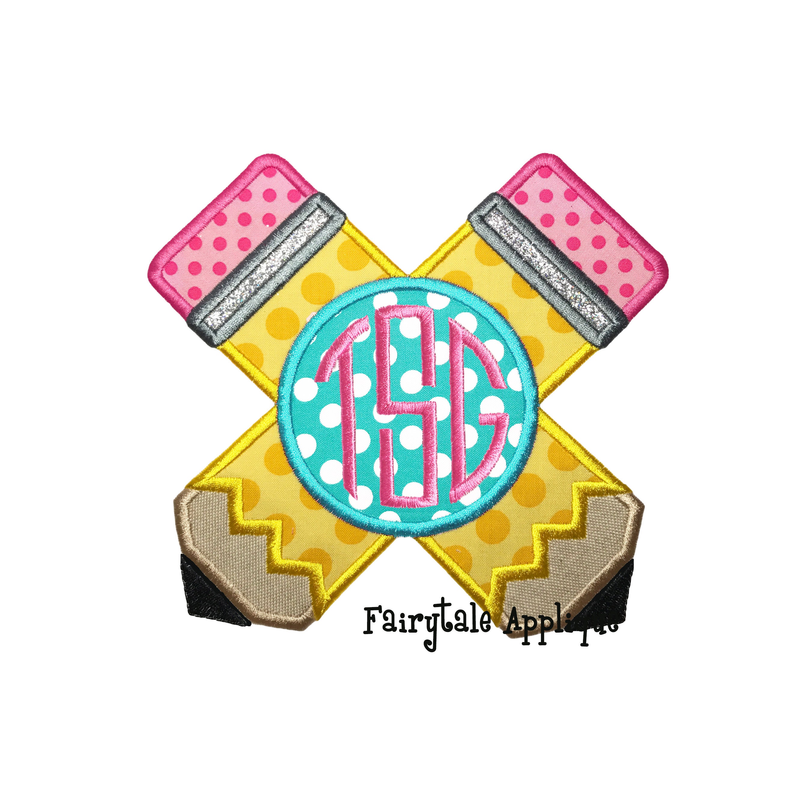 Digital Machine Embroidery Design Monogrammed Pencils | Etsy