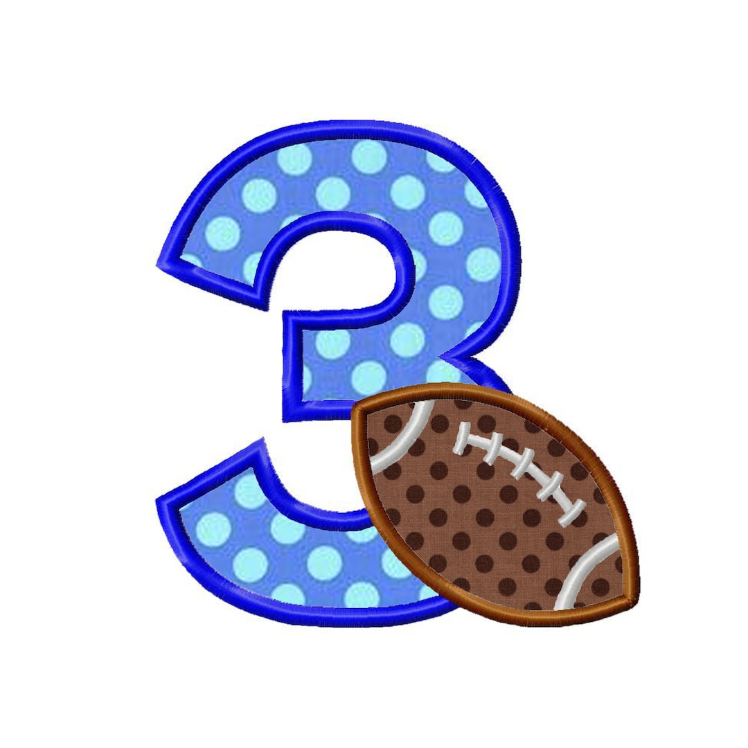 Digital Machine Embroidery Design - Number 3 With Football Applique - Etsy