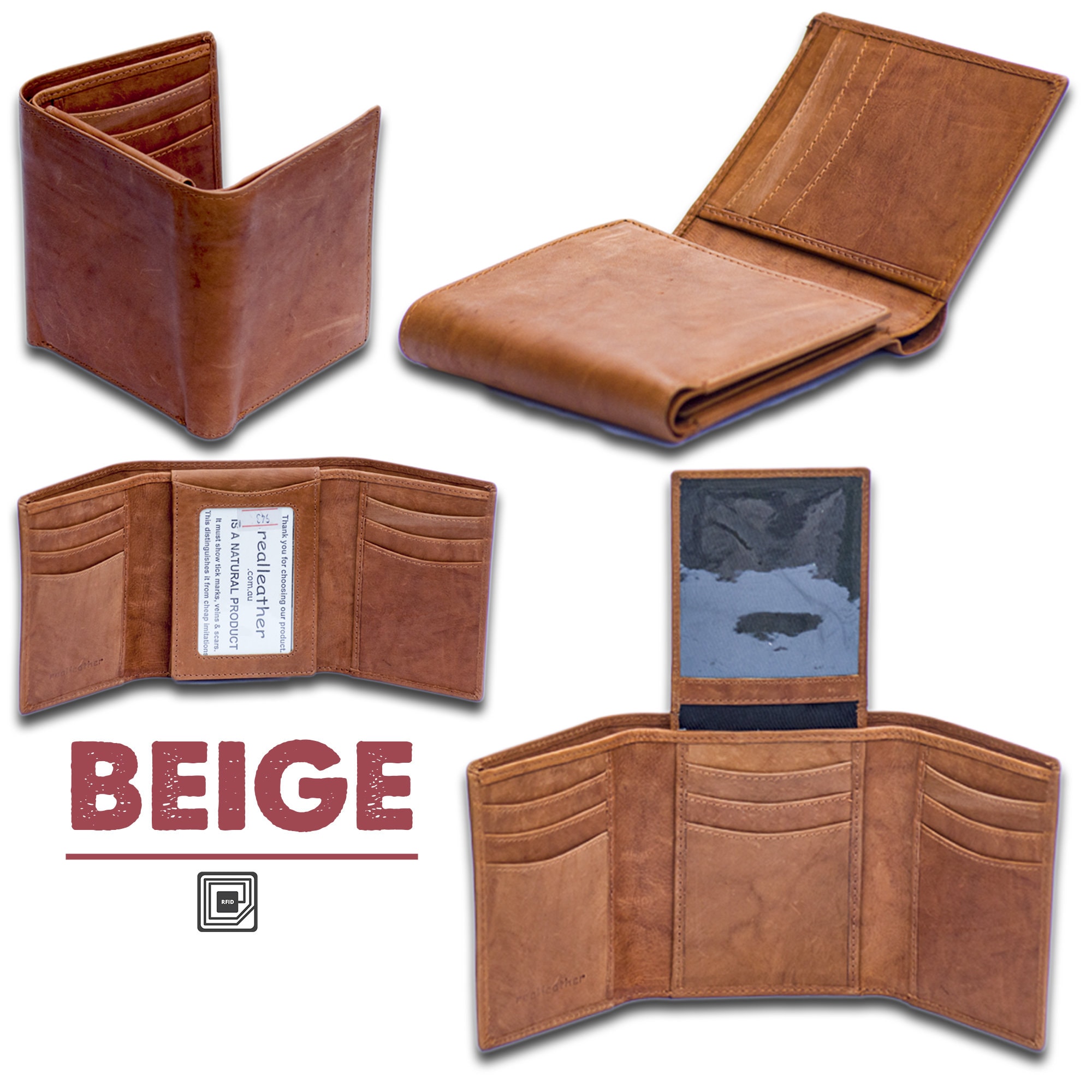 Mens Trifold Leather Wallet | 3 Fold Wallet Men's | Flip ID Window ...