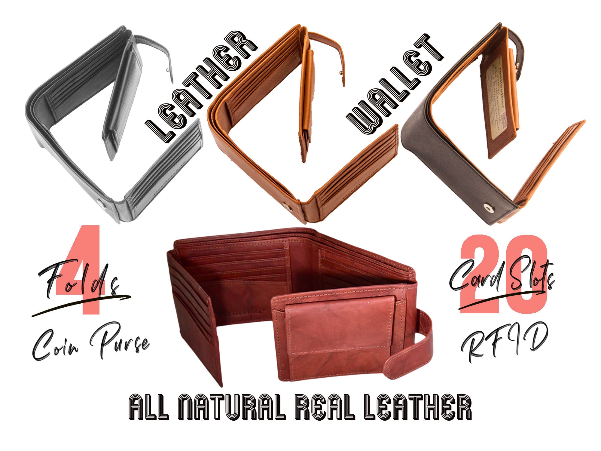 Handmade Cowhide Leather Wallet | 20 Card Slots & Coin Purse - Etsy