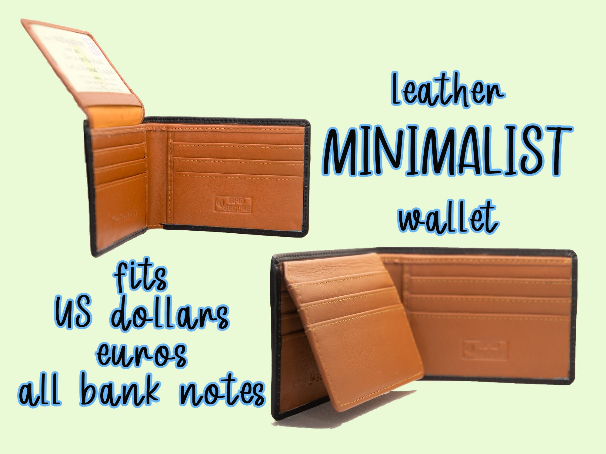 Men's Slim Compact Thin Narrow Leather Wallet ID Window 9 Card Slots ...