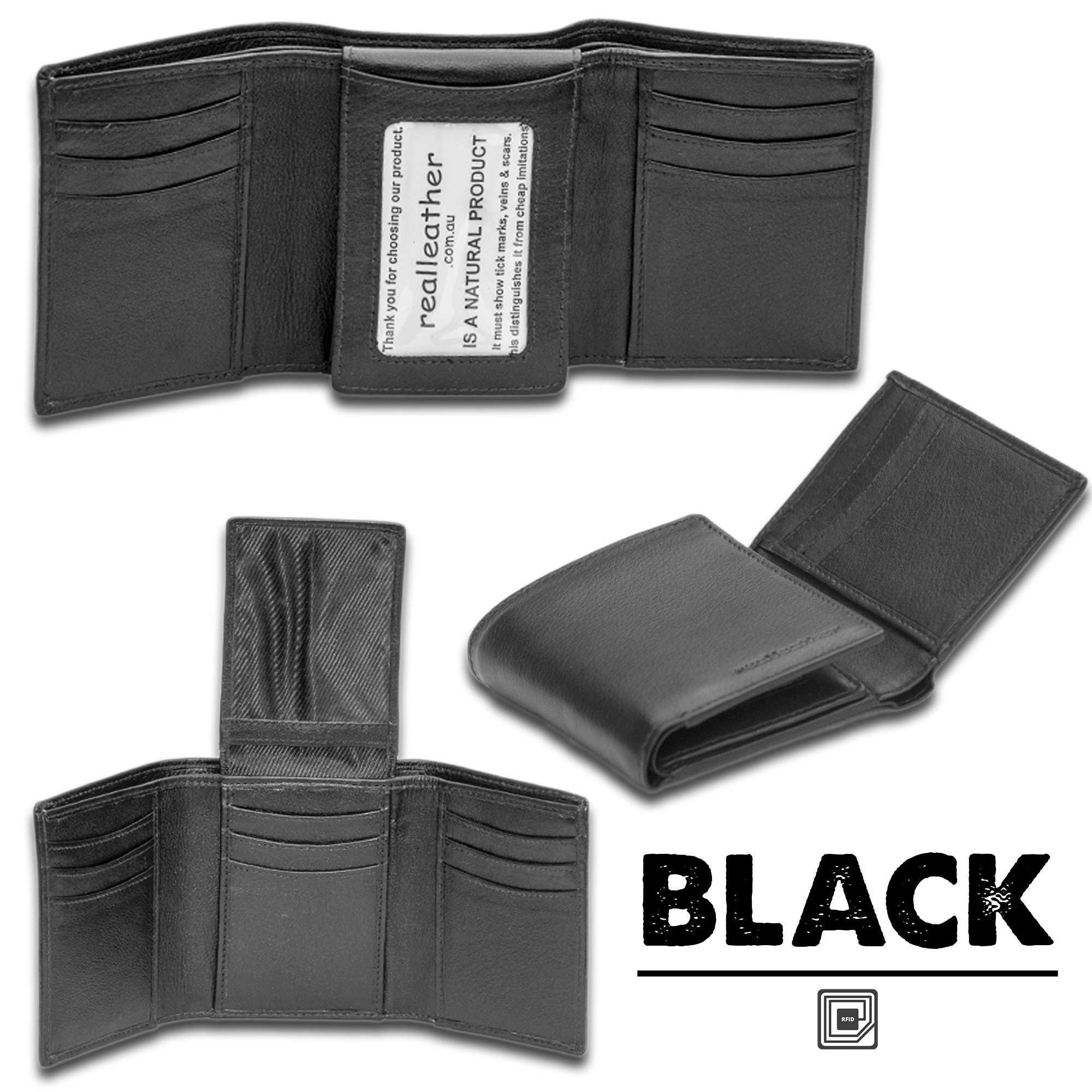 Mens Trifold Leather Wallet | 3 Fold Wallet Men's | Flip ID Window ...