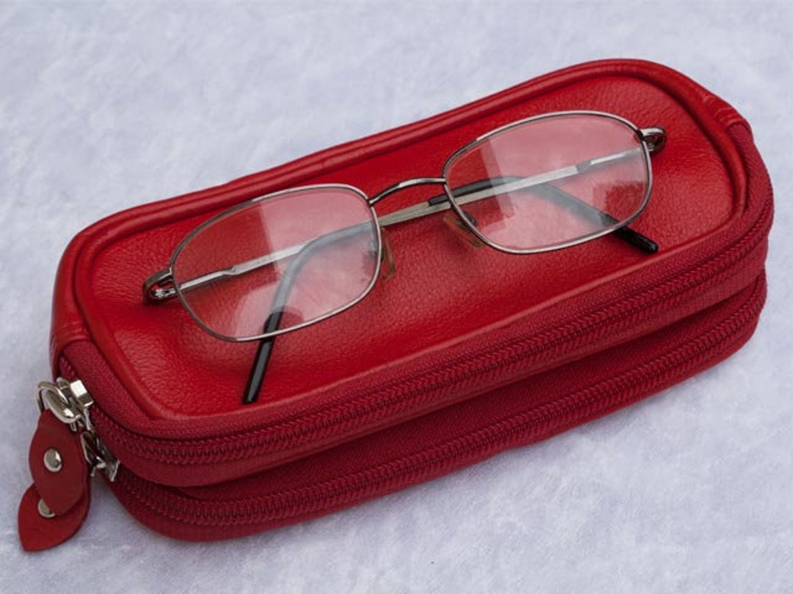 Roundish Double Glasses Case Made From Soft Calfskin Leather Etsy