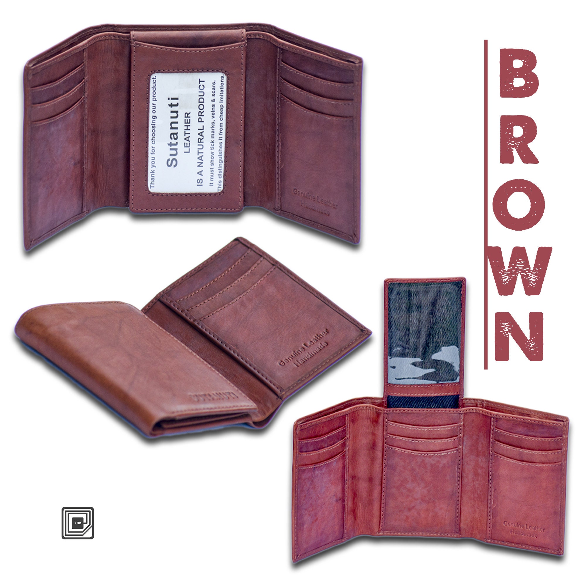 Mens Trifold Leather Wallet | 3 Fold Wallet Men's | Flip ID Window ...