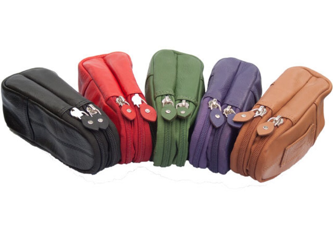 Dual Eyeglass Case Soft Spectacle Case Double Zip Case Leather Belt ...