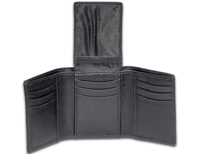 Men's Leather Tri-fold Wallet | Cowhide | Flip ID Window | 11 Card ...