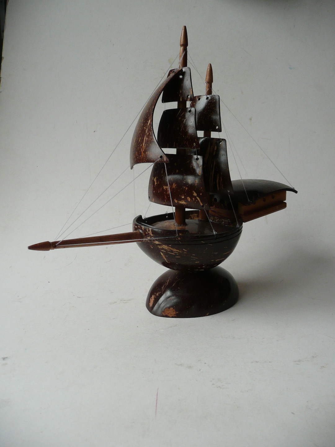 Absolutely Delightful Vintage Coconut Shell Handmade Tall Ship Sailing ...