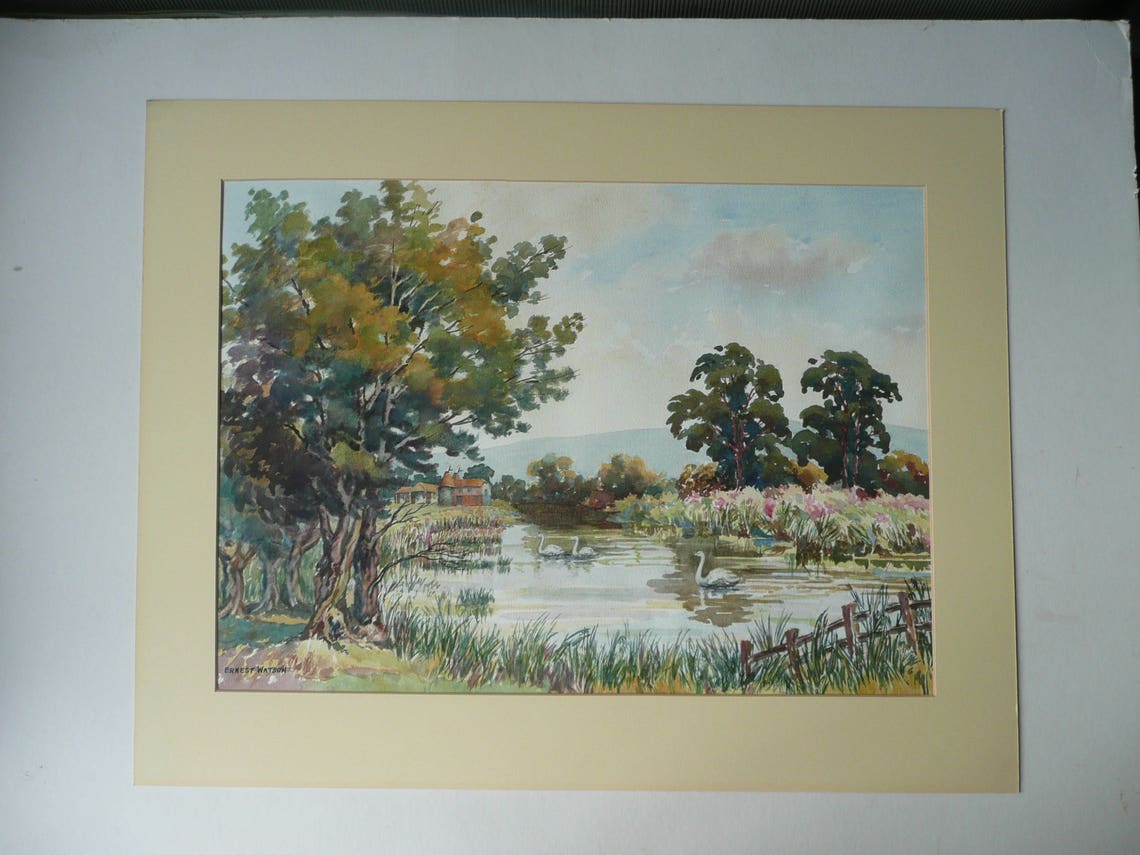 Original Vintage Watercolors Painting English Pastoral by Ernest W ...