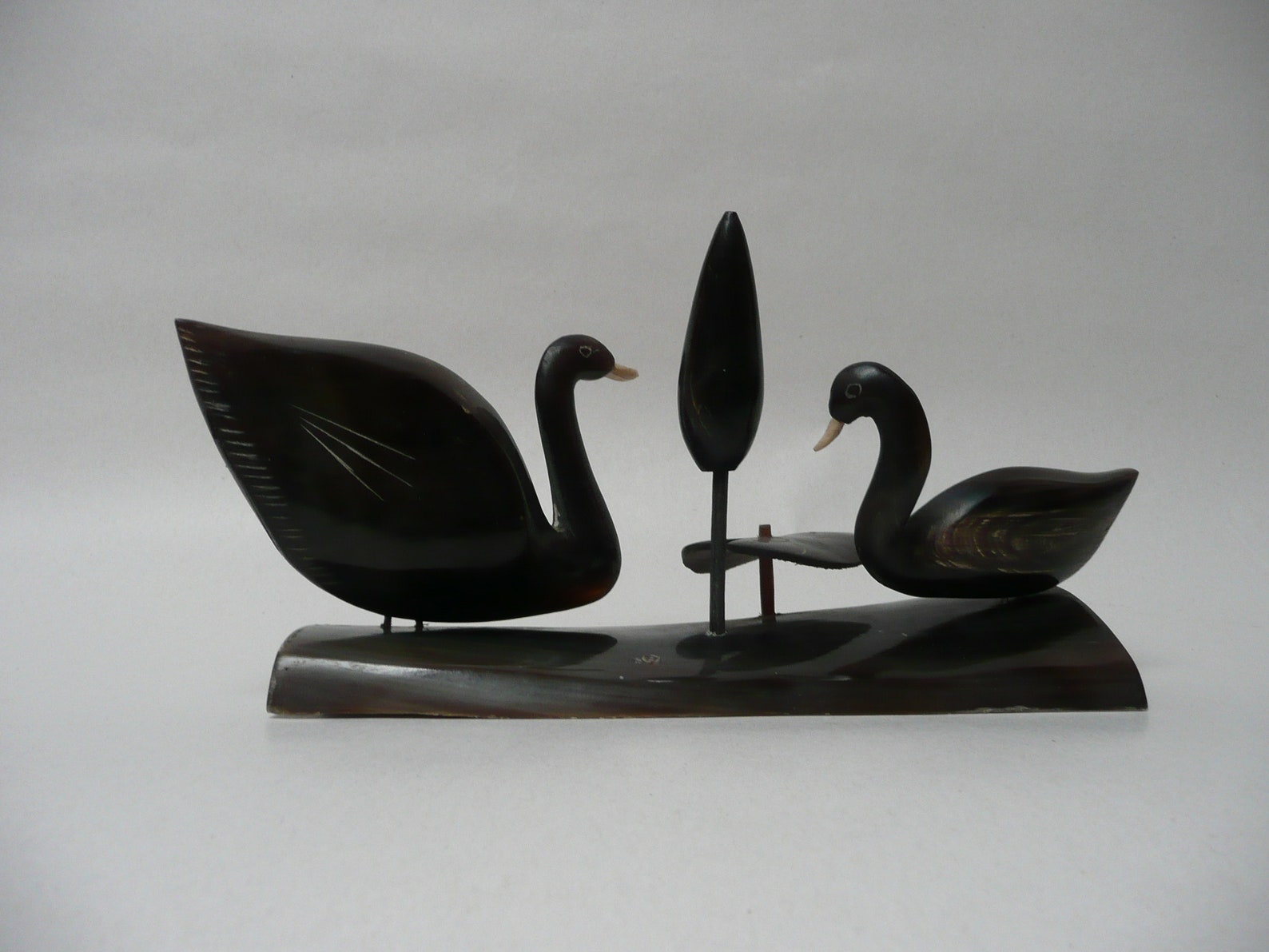 Vintage Carved Black Horn Two Black Swans With Water Lilies - Etsy