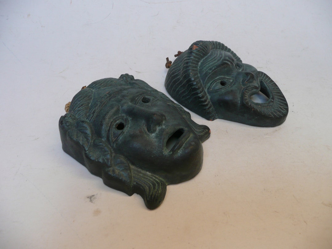 Pair of Vintage Greek Terracotta Theatre Miniature Masks of Slave and ...