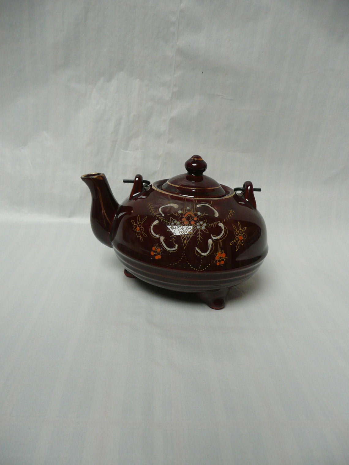 Vintage Redware Hand Painted Japanese Moriage Pattern Footed | Etsy