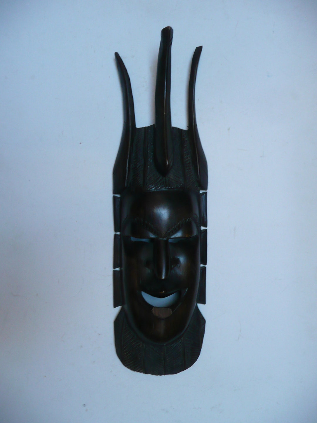 Mid-century Vintage Dark Wood Hand Carved African Tribal Masks in Dense ...
