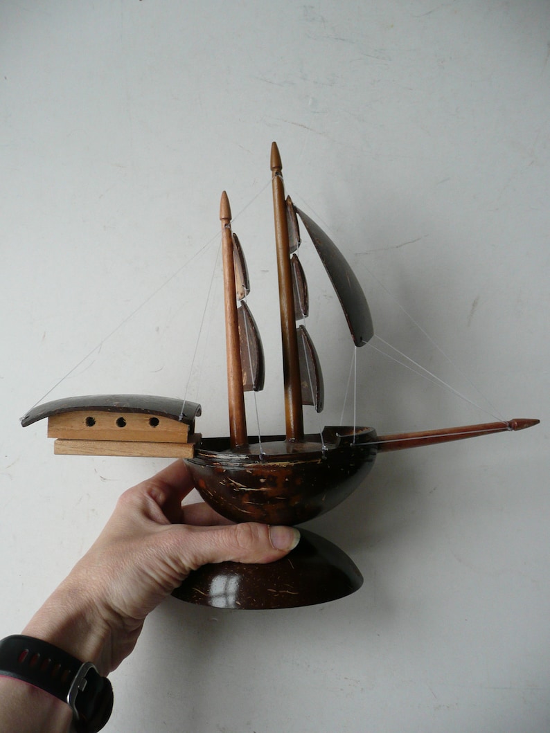 Absolutely Delightful Vintage Coconut Shell Handmade Tall Ship Sailing ...