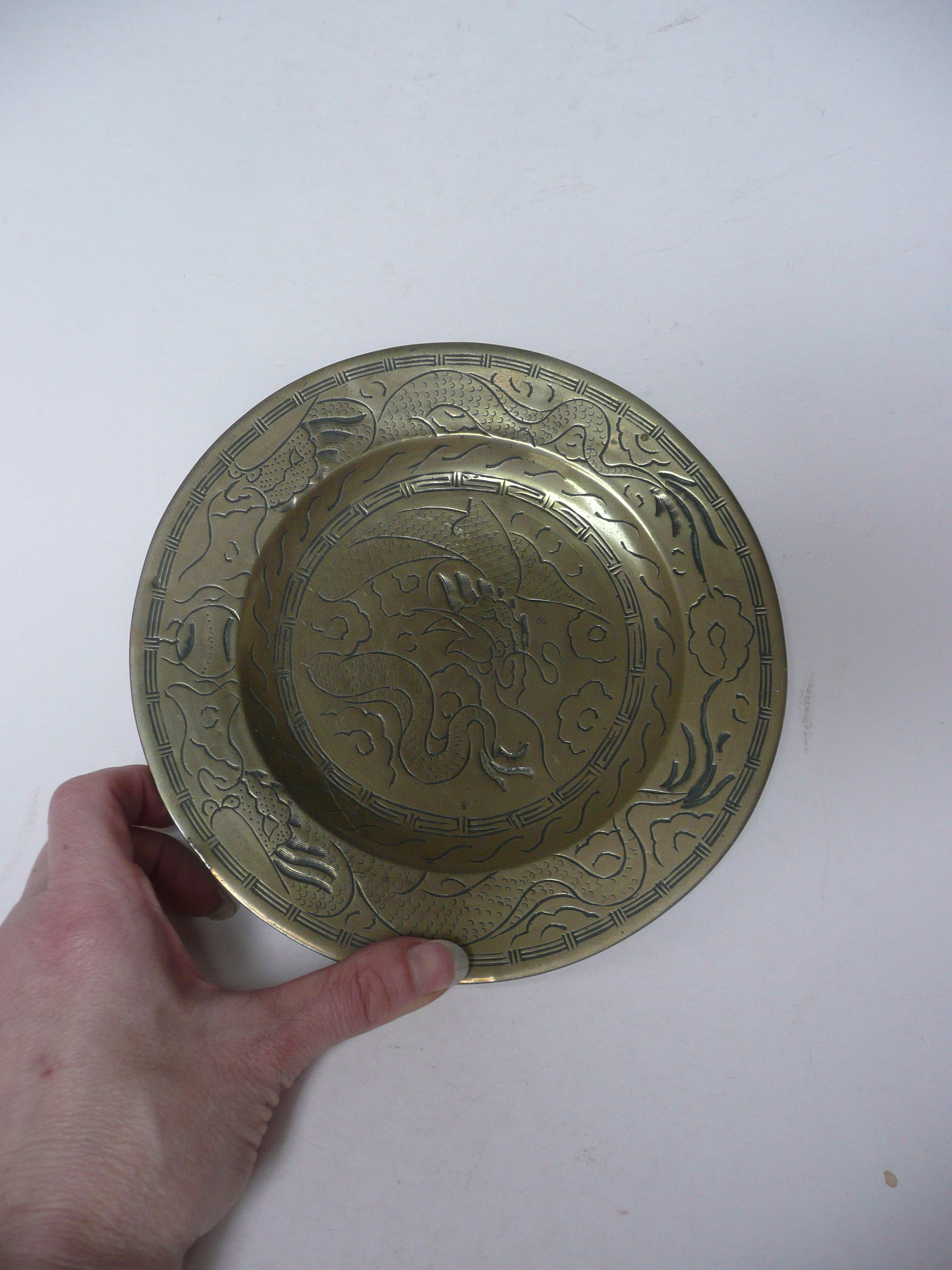 Charming Vintage Chinese Made Brass Round Plate with Hand | Etsy