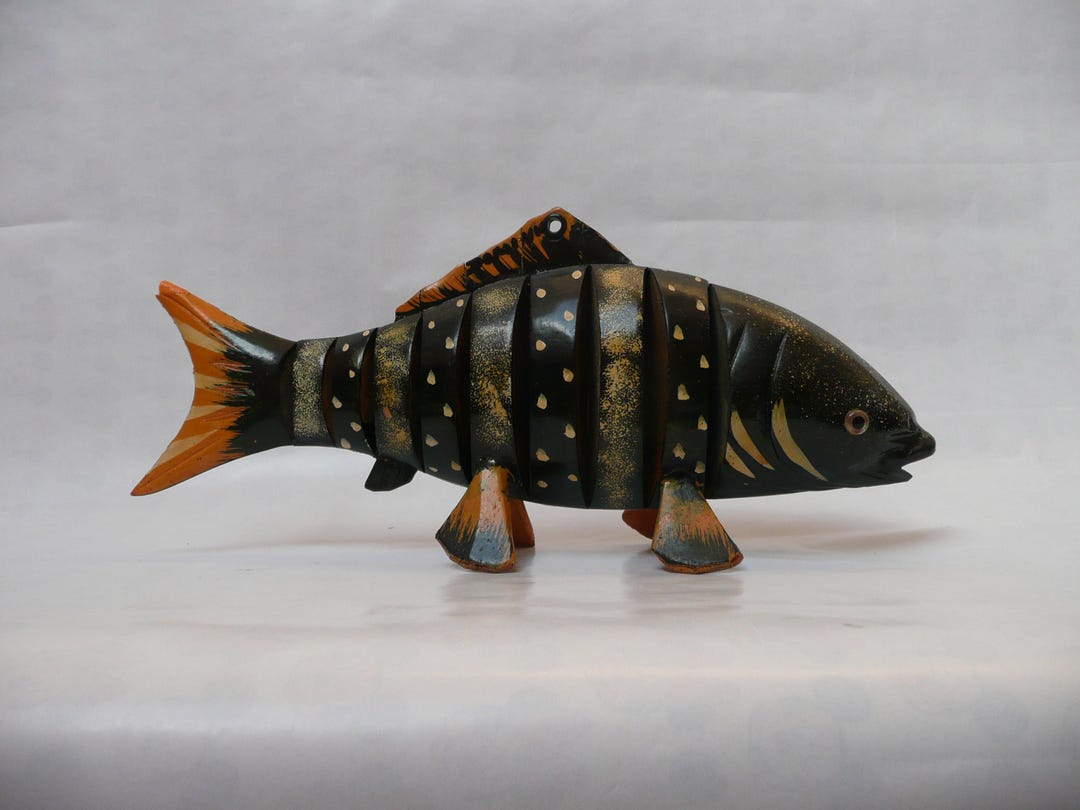 Vintage 1990 Wooden Handmade and Handpainted Articulated Fish - Etsy