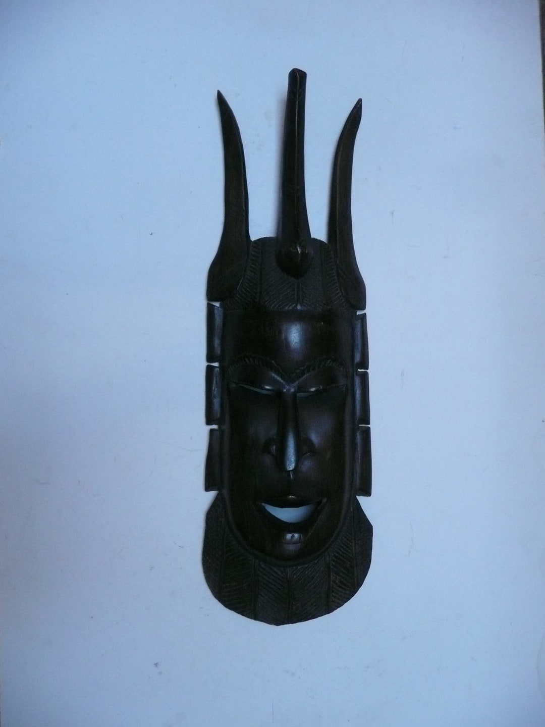 Mid-century Vintage Dark Wood Hand Carved African Tribal Masks in Dense ...