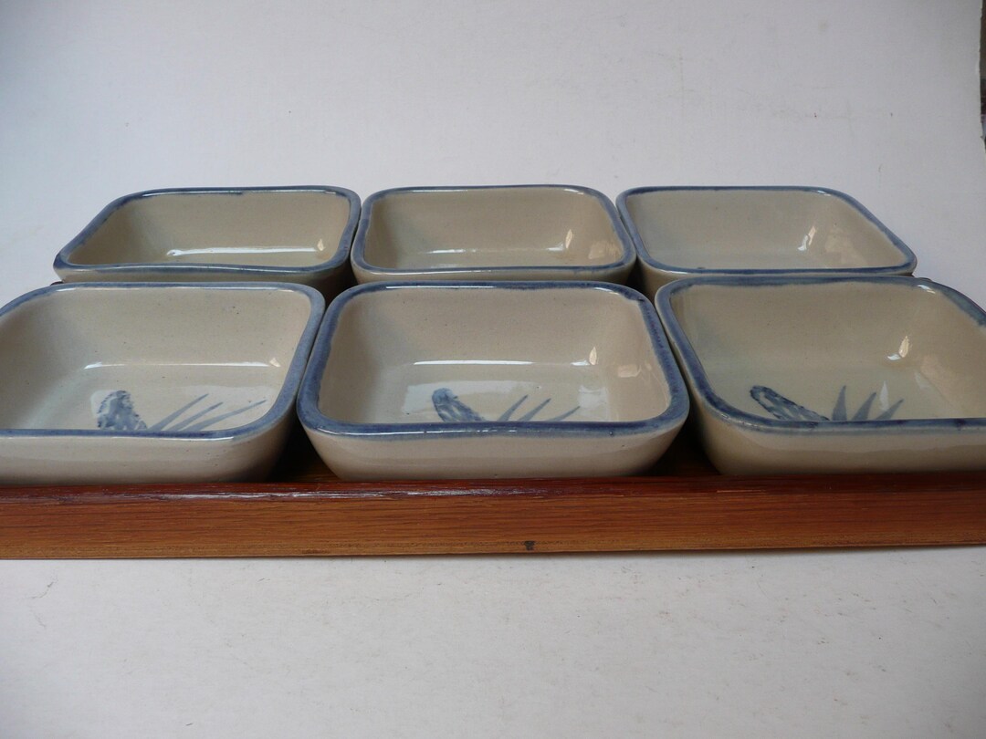 Vintage 1940s Retro Original Denby Blue Cone Pottery Set of 6 Hor's D ...