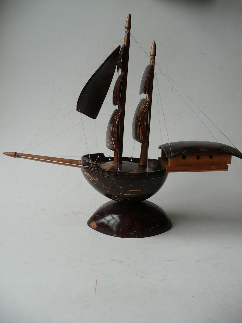 Absolutely Delightful Vintage Coconut Shell Handmade Tall Ship - Etsy