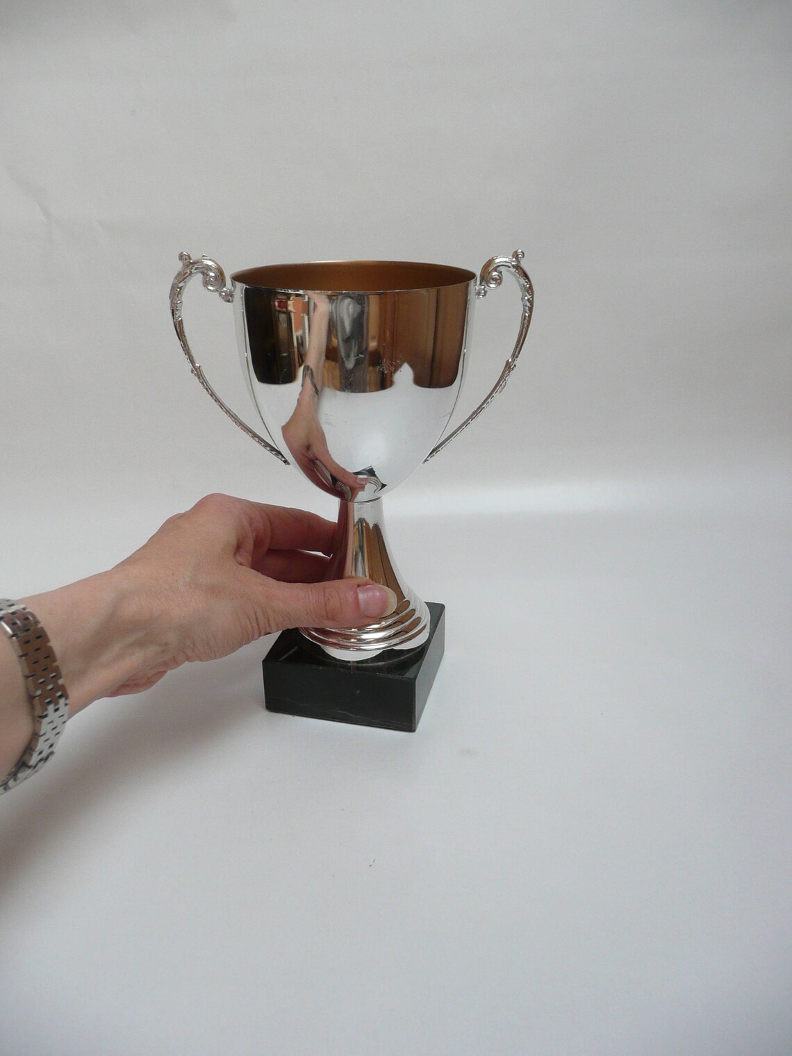Vintage Medium Silver Tone Cast Metal Cup on Black Marble Base - Etsy