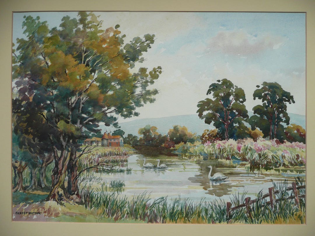 Original Vintage Watercolors Painting English Pastoral by Ernest W ...