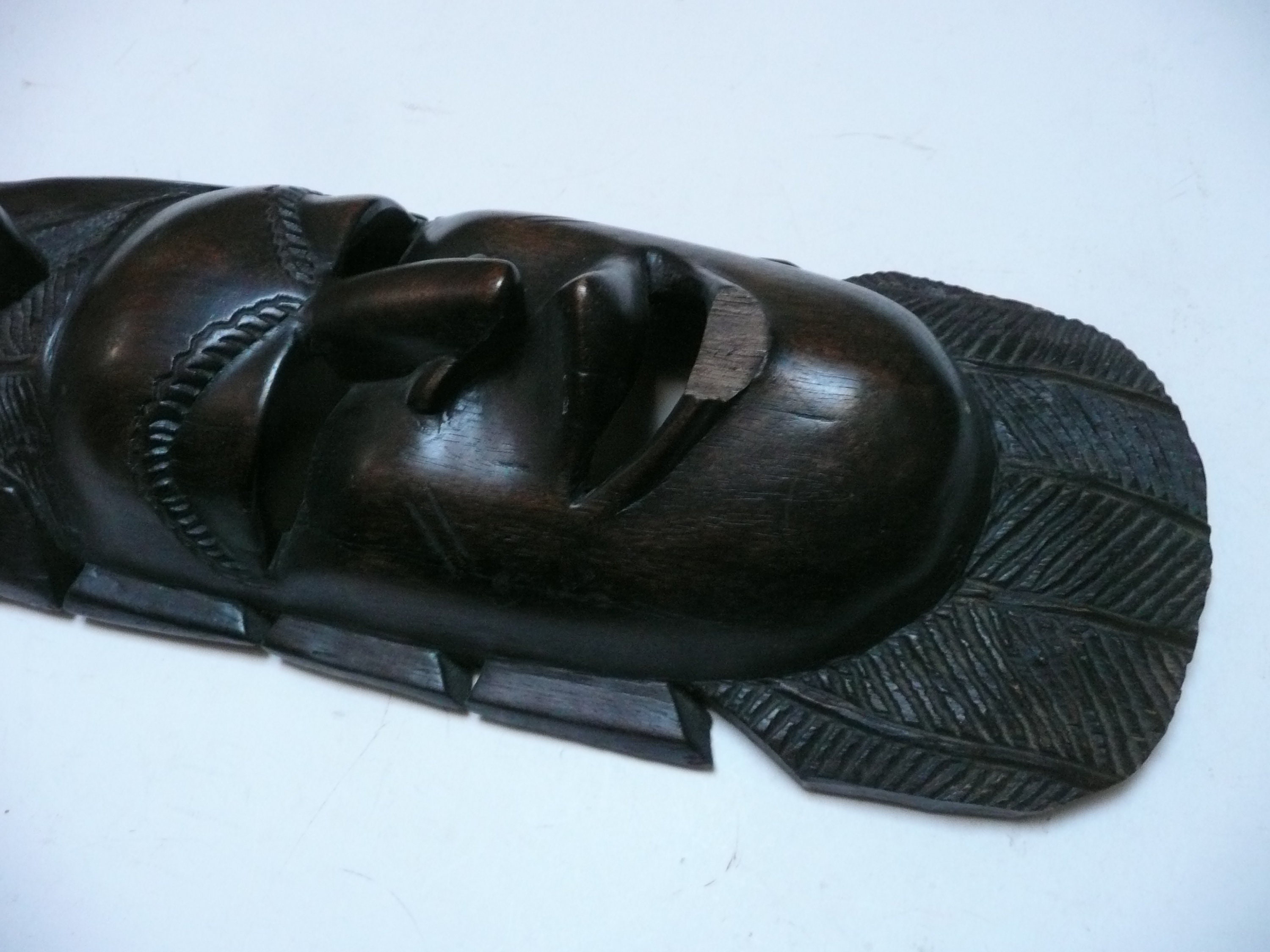 Mid-century Vintage Dark Wood Hand Carved African Tribal Masks in Dense ...