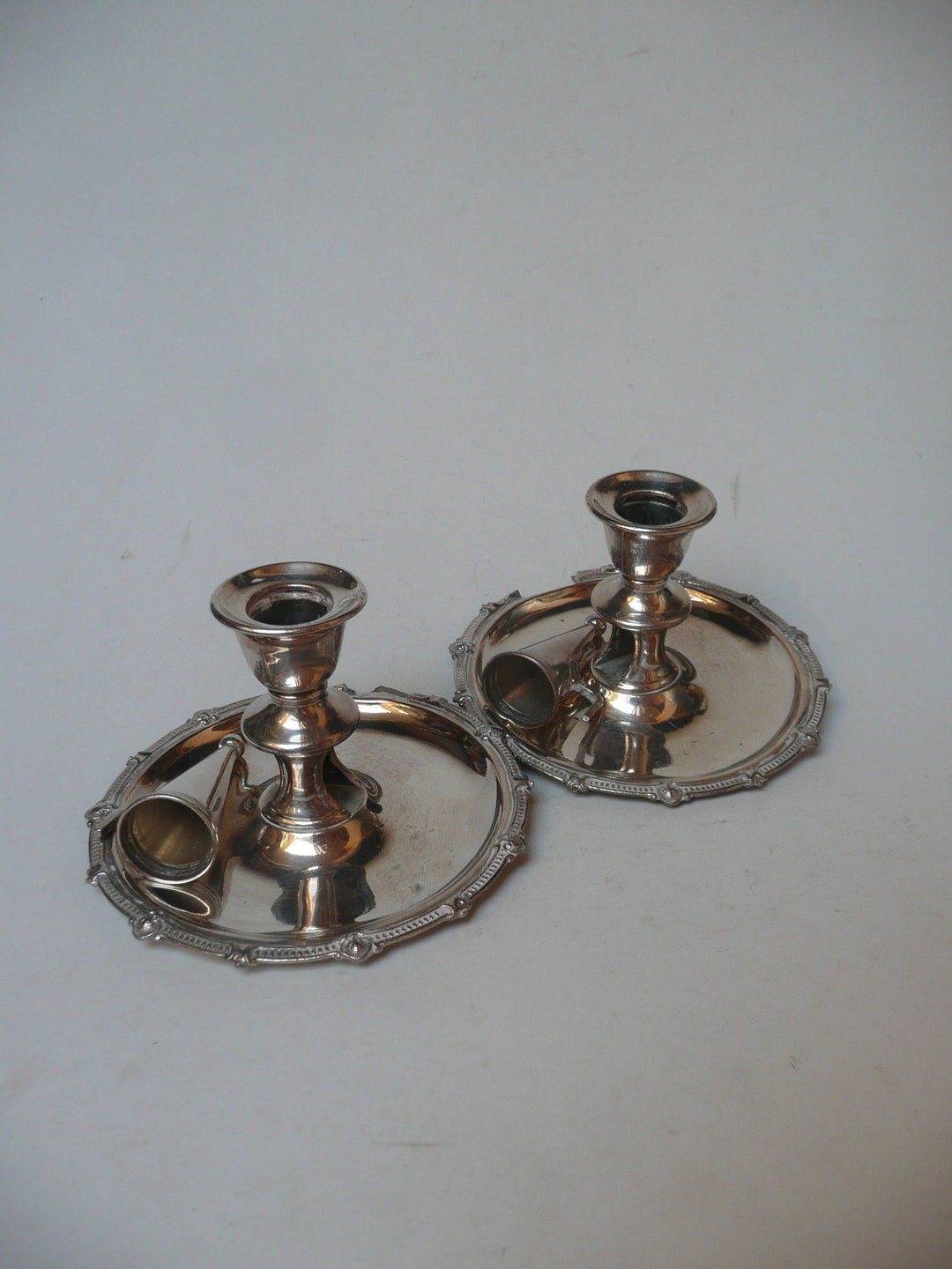 Pair of Antique Vintage Silver Plate Chamber Sticks Candle Holders With ...