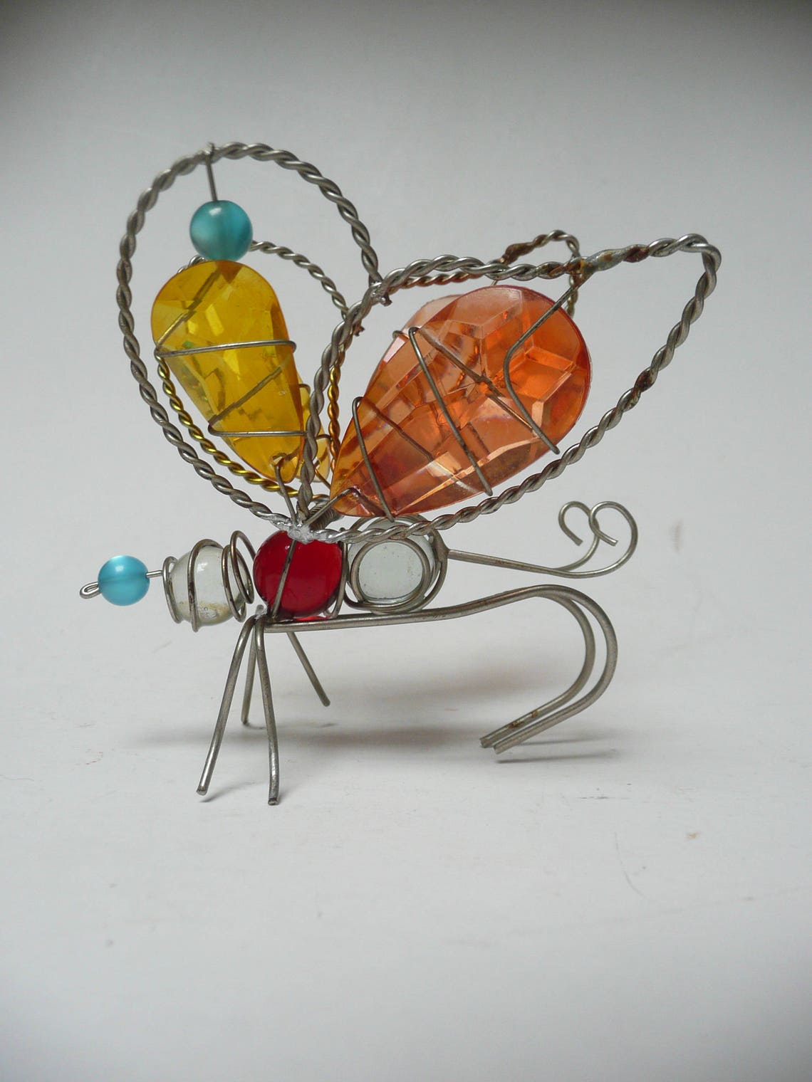 Vintage Handmade Wire Butterfly With Colorful Glass Marbles and Lighter ...