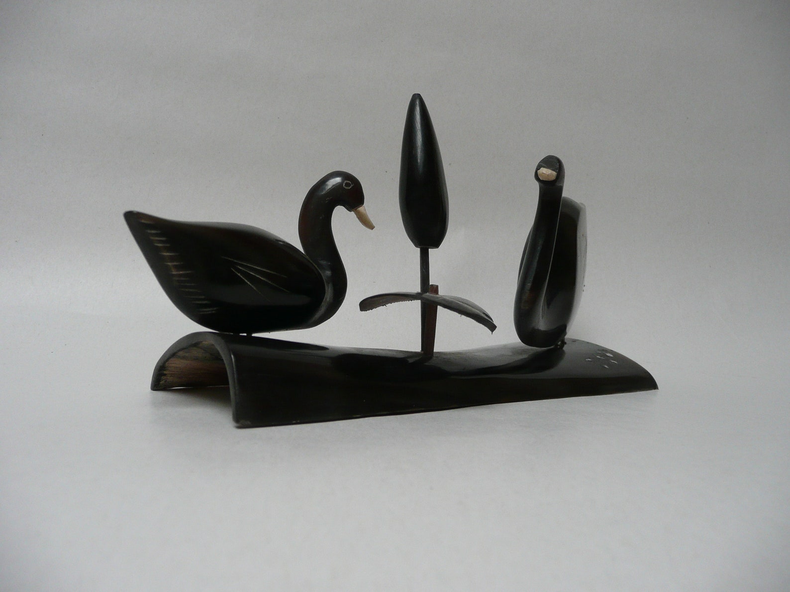 Vintage Carved Black Horn Two Black Swans With Water Lilies - Etsy