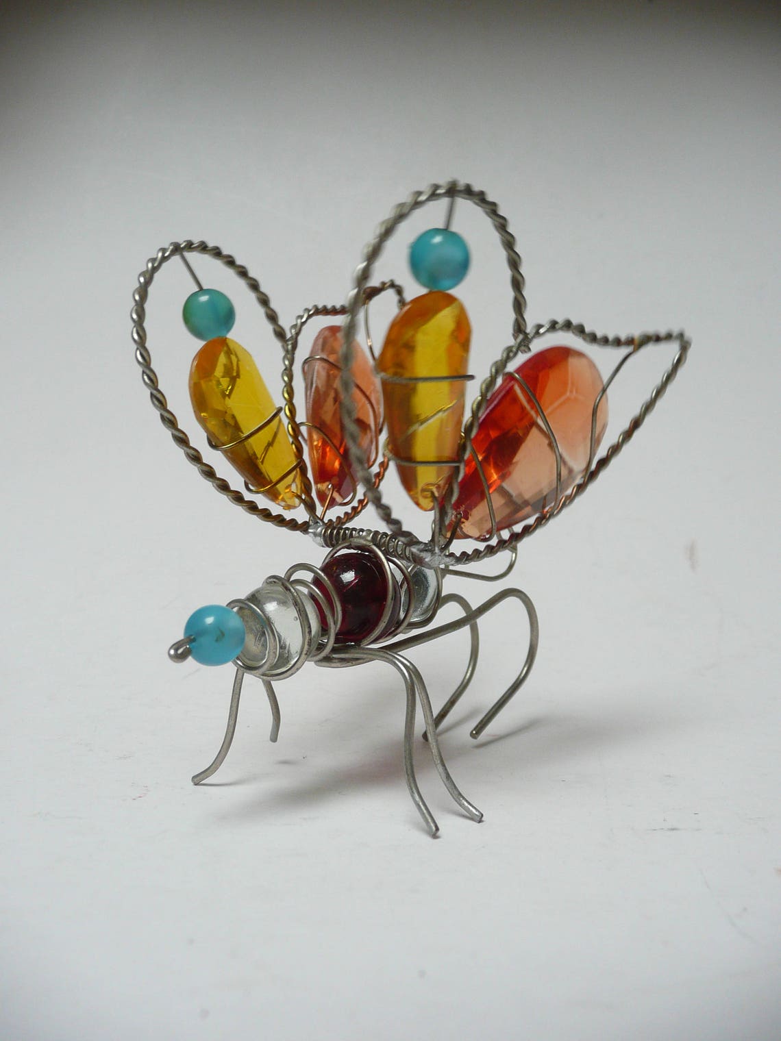 Vintage Handmade Wire Butterfly With Colorful Glass Marbles and Lighter ...