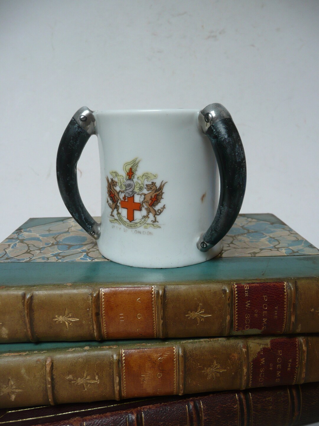 Antique Tyg Drinking Cup With 3 Handles Featuring Coat of Arms of the ...