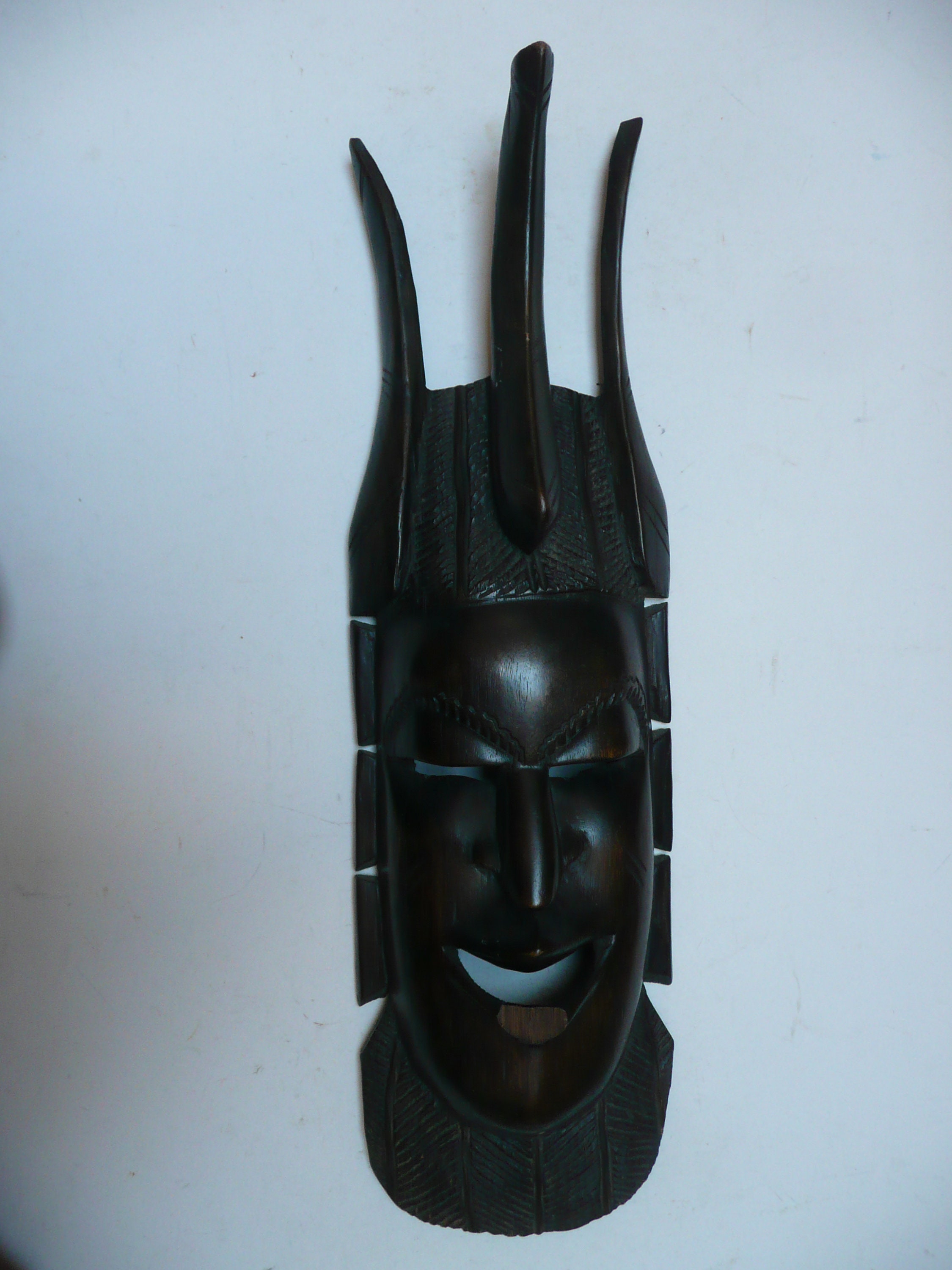 Mid-century Vintage Dark Wood Hand Carved African Tribal Masks in Dense ...