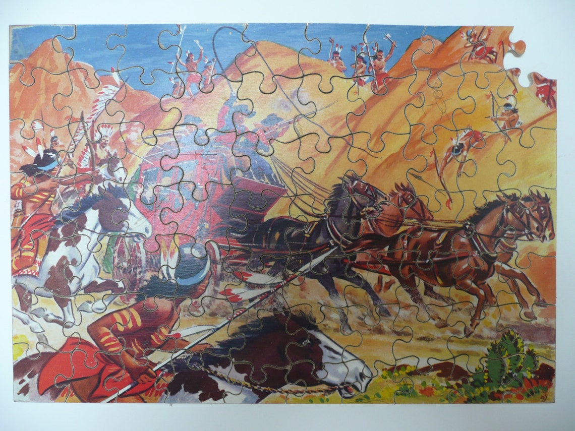 Vintage Wooden 70 Piece Jigsaw Puzzle Cowboys and Indians - Etsy