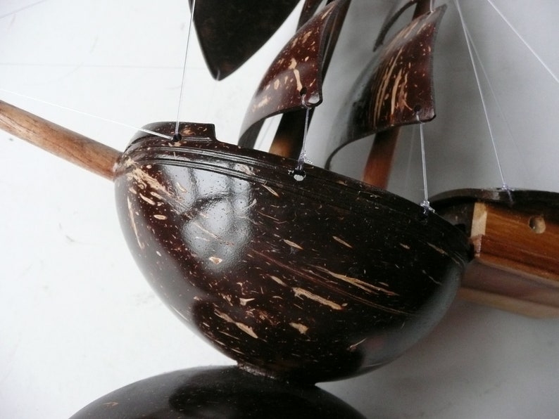Absolutely Delightful Vintage Coconut Shell Handmade Tall Ship Sailing ...