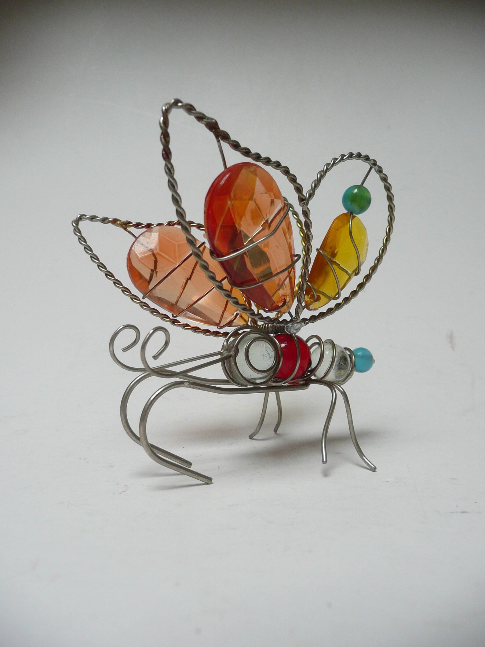 Vintage Handmade Wire Butterfly With Colorful Glass Marbles and Lighter ...