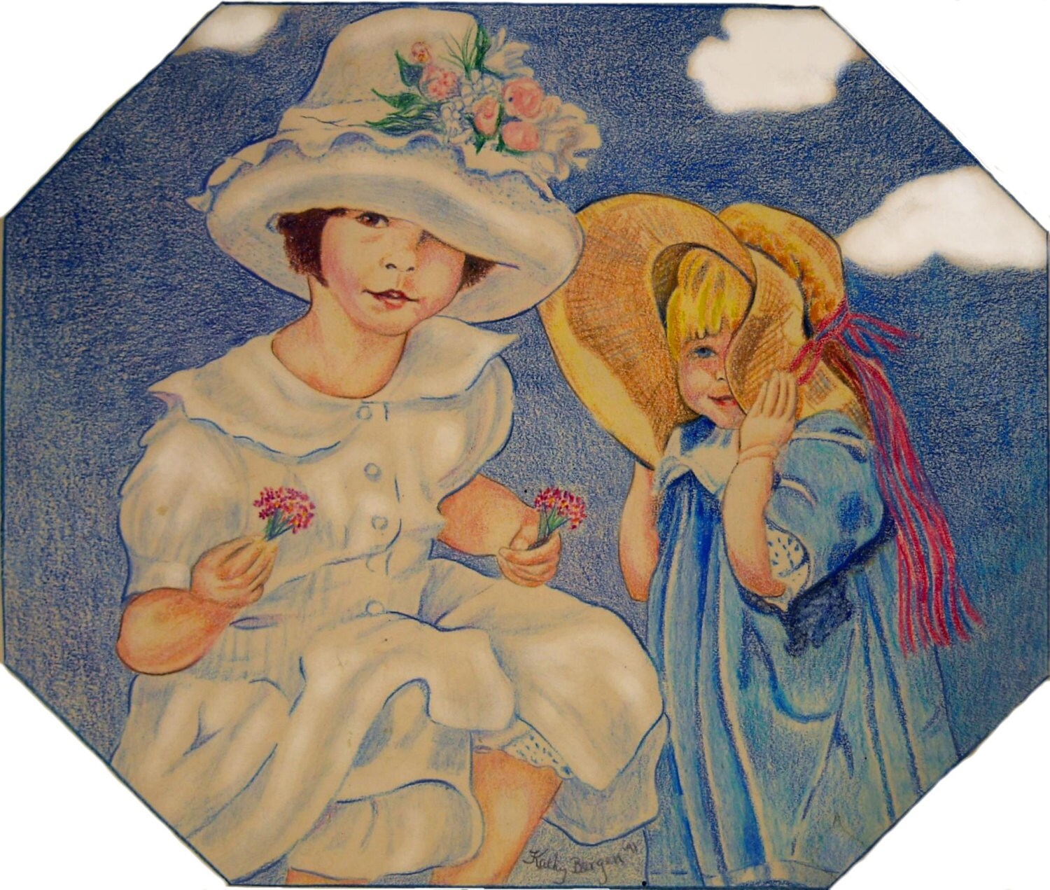 Print of Colored Pencil Drawing of Two Girls Called Spring - Etsy