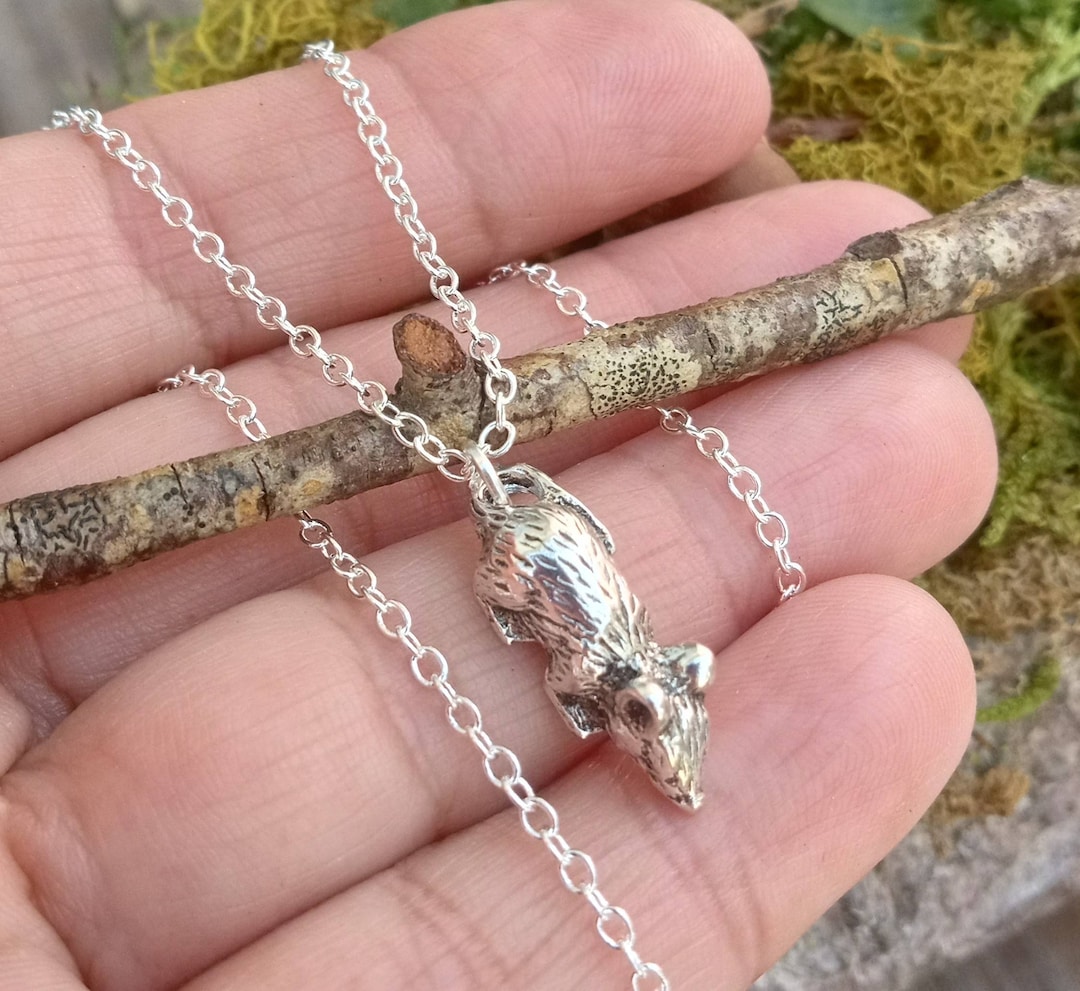 Pewter Mouse Necklace, Silver Mouse Necklace, Mouse Pendant, Mouse ...