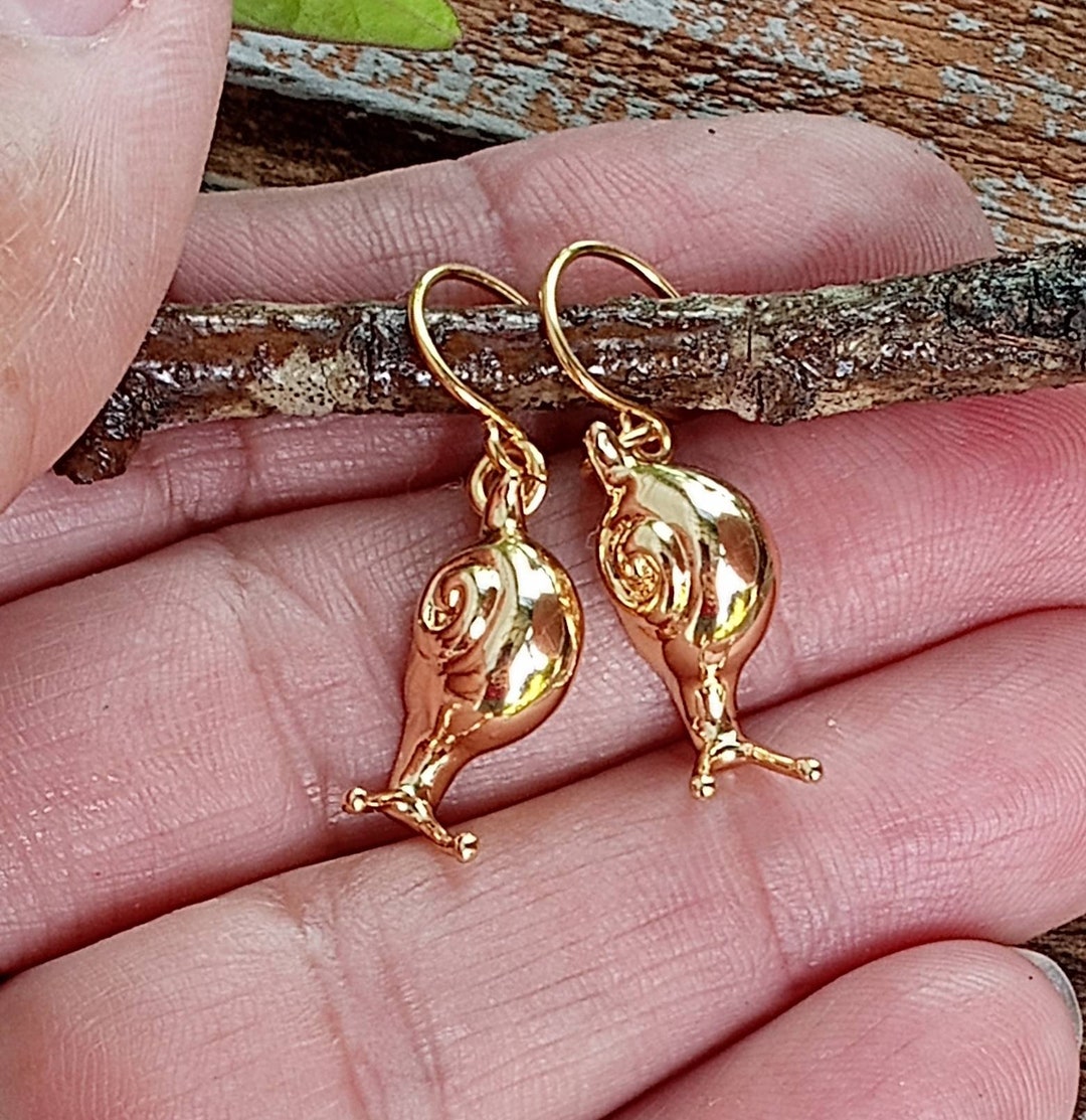 Snail Earrings, Snail Dangles, Gold Snail Earrings, Snail Lover Gift ...
