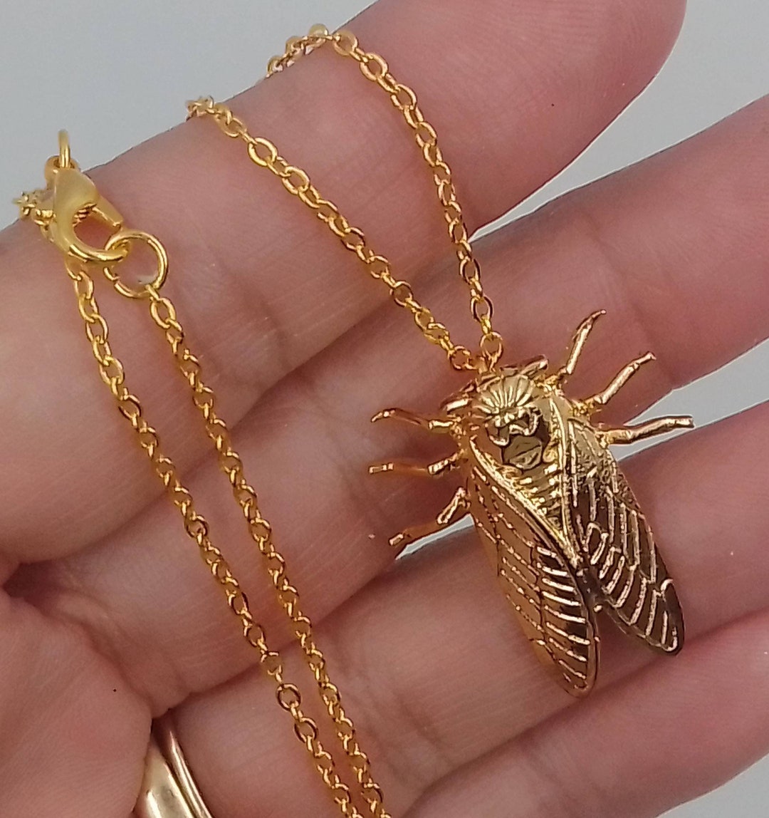 Cicada Necklace, Cicada Pendant, Gold Cicada Necklace, Gold Insect ...