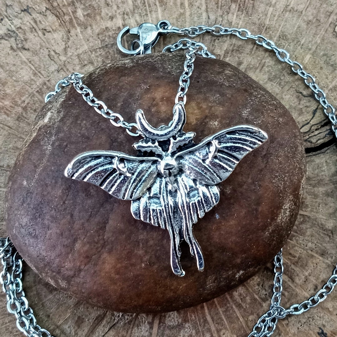 Luna Moth Necklace, Luna Moth Pendant, Silver Moth Necklace, Luna Moth ...