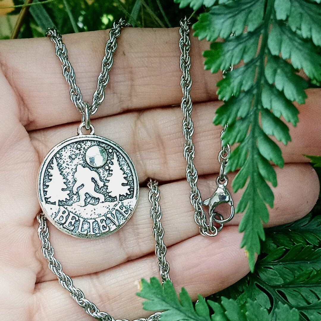 Bigfoot Pendant Necklace: Chunky Sasquatch Necklace Stainless Steel ...