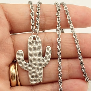Silver Cactus Necklace, Pewter Cactus Pendant, Saguaro Cactus Jewelry ...