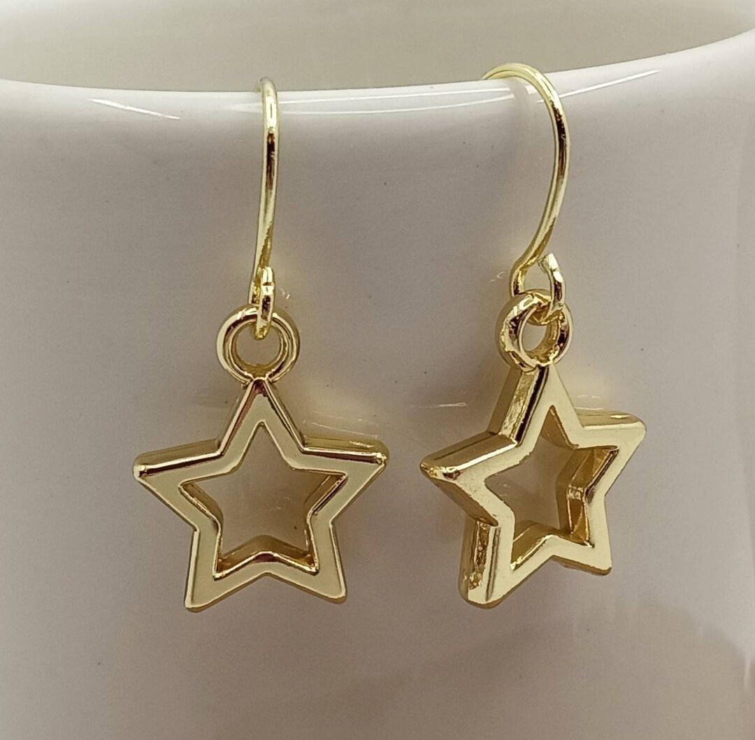 Mini Gold Star Earrings: Minimalist Dangle Charms - Etsy