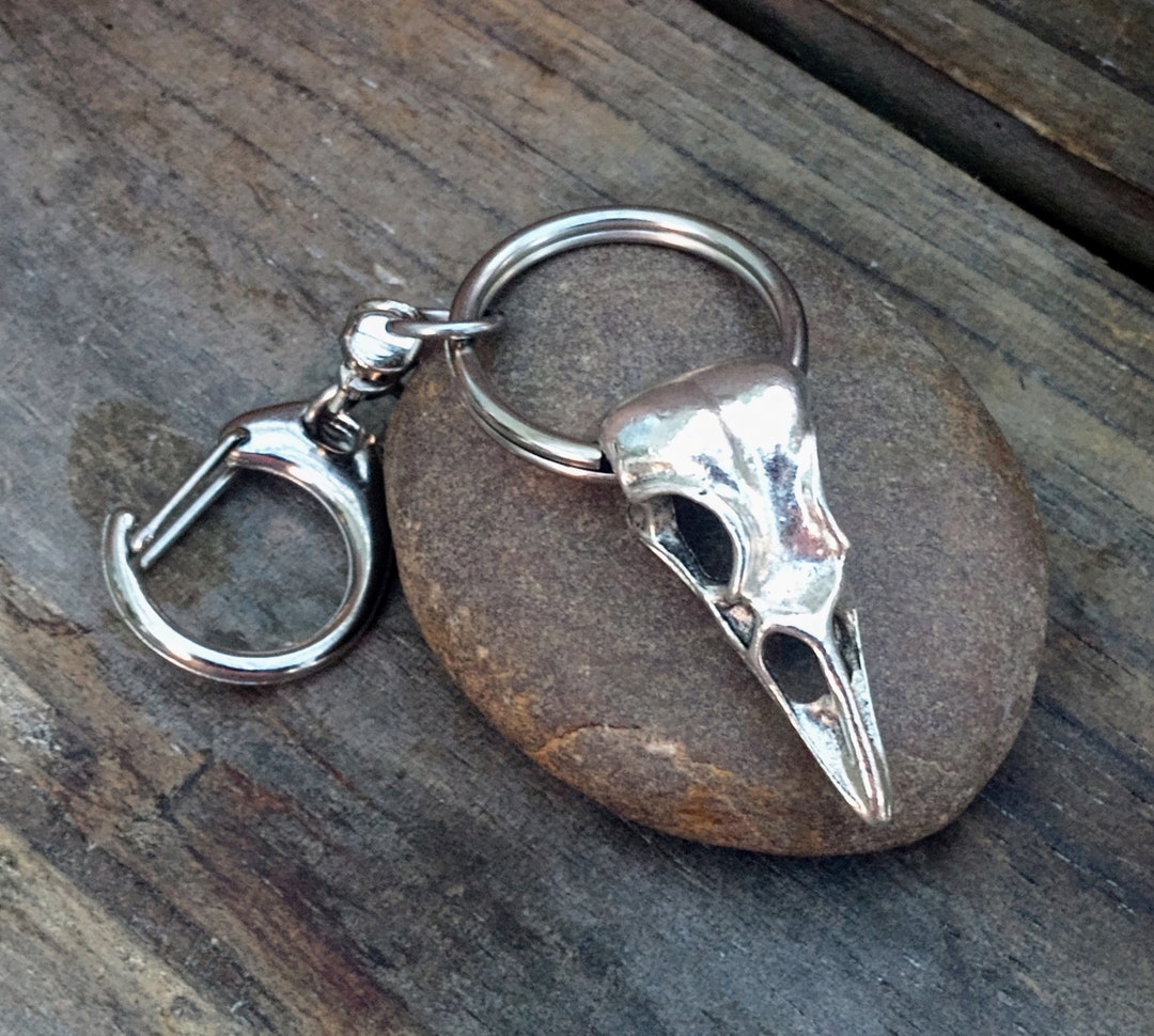 Silver Raven Skull Key Chain: Bird Skull Bag Charm - Etsy