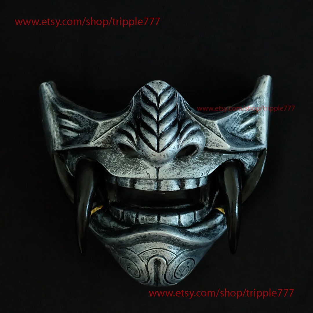 Half Face Assassin Samurai Oni Mask, Cool Baddass Demon Ronin Bushido ...