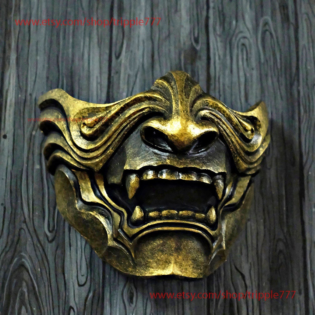 Half Face Samurai Mask Oni Mempo Armor Japanese Noh for | Etsy