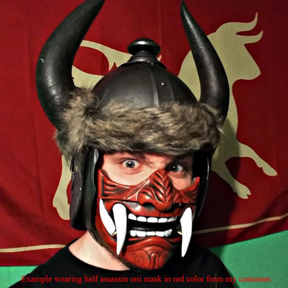 Half Face Samurai Mempo Mask, Cool Baddass Demon Oni Japanese Noh ...