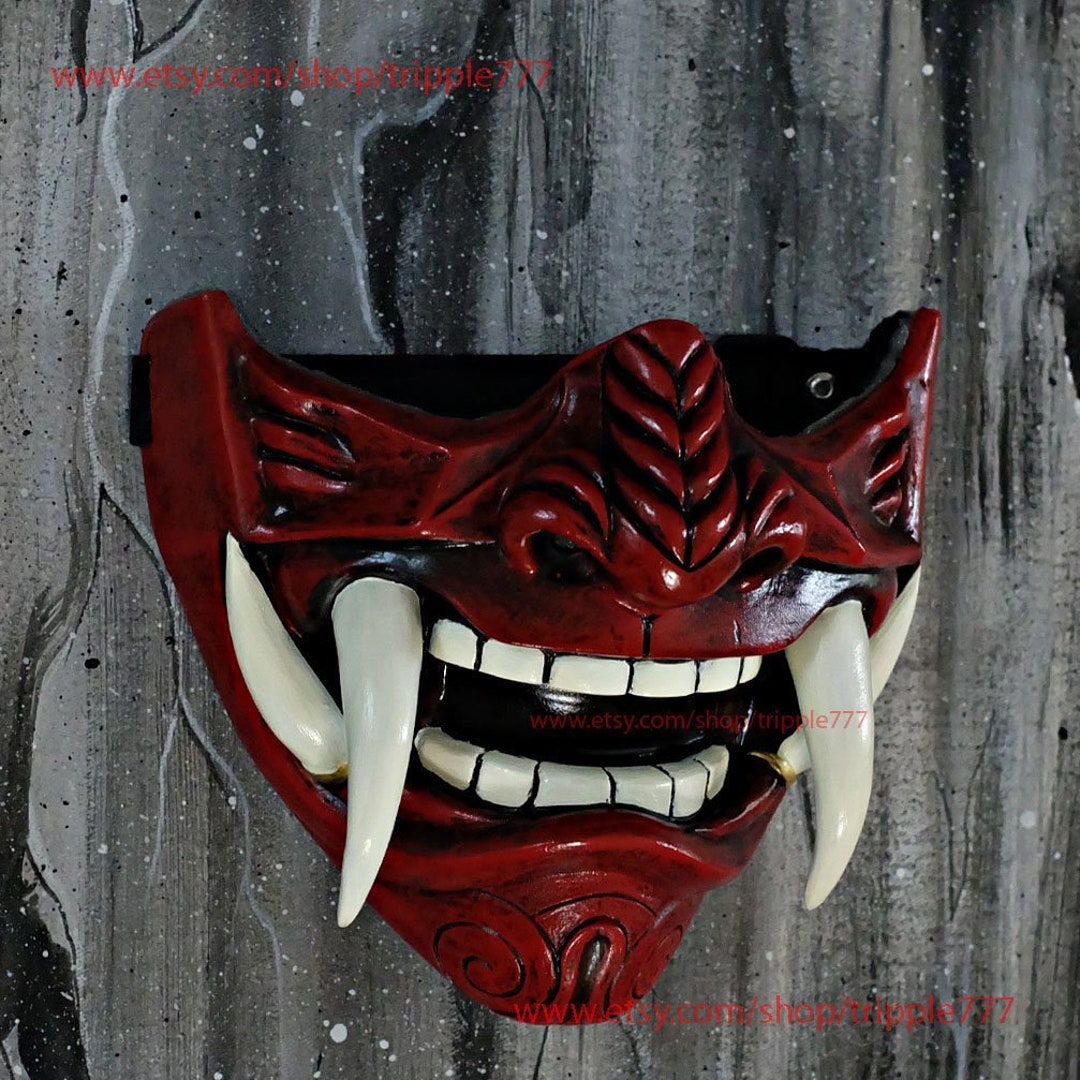 Half Face Assassin Ronin Samurai Mask, Cool Baddass Demon Oni Mempo ...