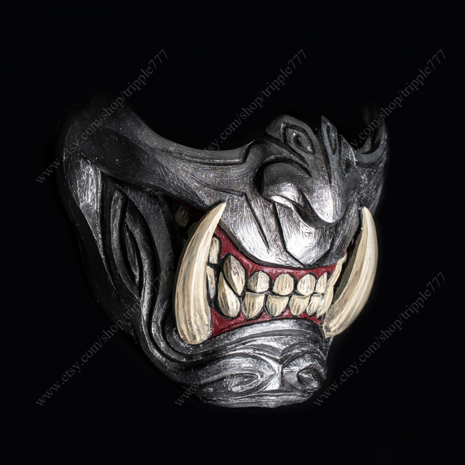 Half Face Samurai Mask Ronin Oni Mempo Japanese Demon Noh for Airsoft ...