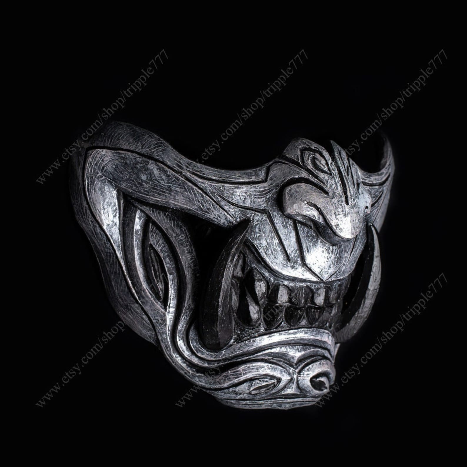 Half Face Joker Samurai Mask Ronin Oni Mempo Japanese Demon - Etsy