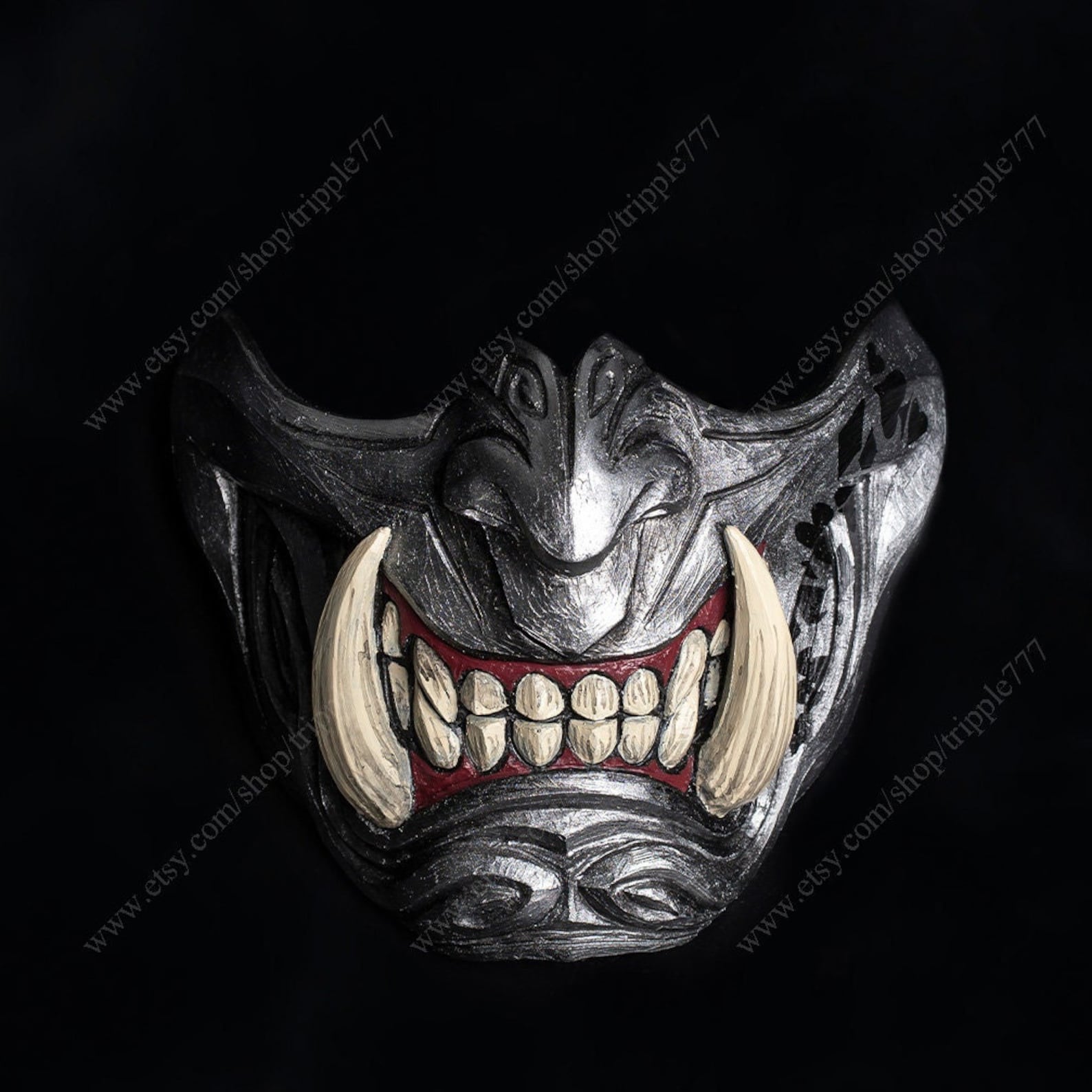 Half Face Samurai Mask Ronin Oni Mempo Japanese Demon Noh for Airsoft ...